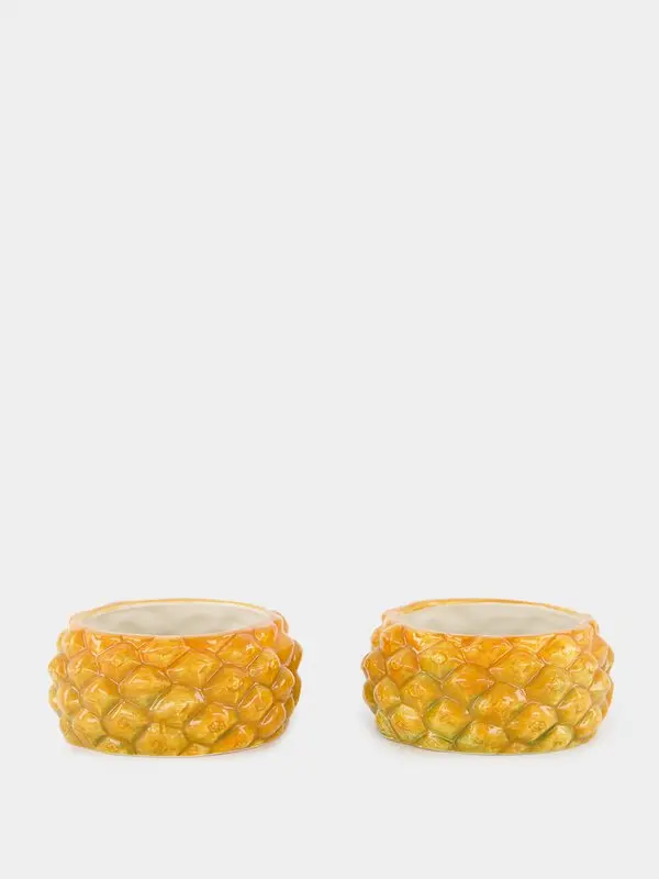 LES-OTTOMANS Set Of 2 Pineapple Ceramic Side Plates - Yellow