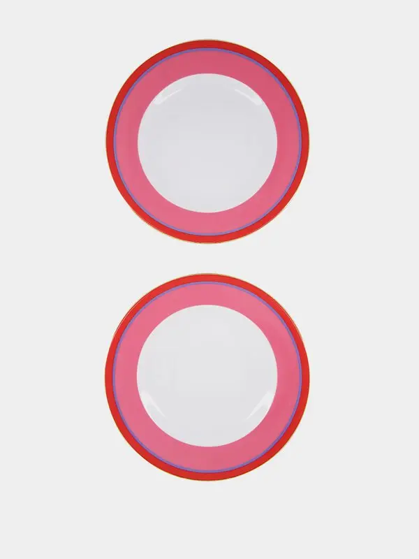 La DoubleJ Set Of 2 Rainbow Rose Dinner Plates - Pink