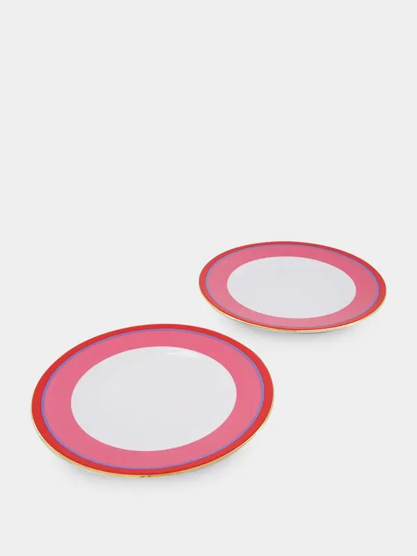 La DoubleJ Set Of 2 Rainbow Rose Dinner Plates - Pink