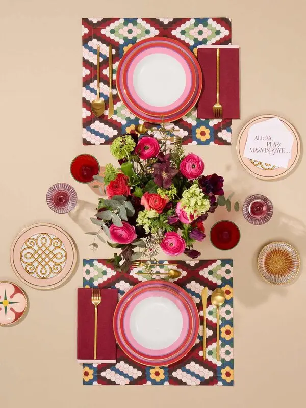 La DoubleJ Set Of 2 Rainbow Rose Dinner Plates - Pink