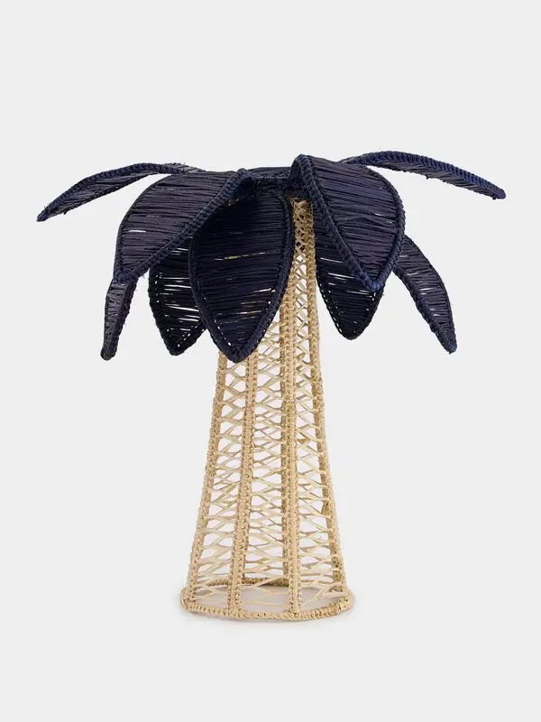 CORO CORA Navy Palm Tree Iraca Medium Candle Holder - Blue