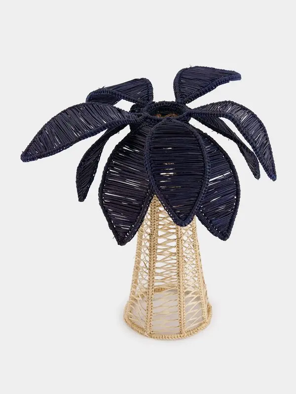 Coro Cora Navy Palm Tree Iraca Medium Candle Holder - Blue