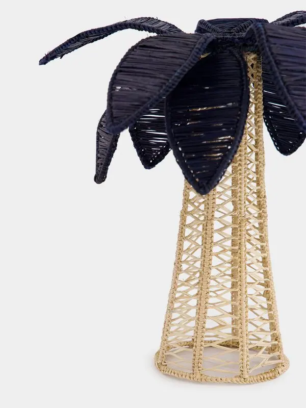 Coro Cora Navy Palm Tree Iraca Medium Candle Holder - Blue
