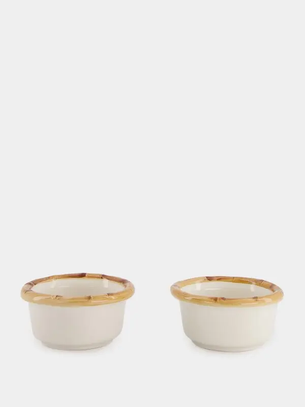 LES-OTTOMANS Bamboo Rim Ceramic Starter Plates - White