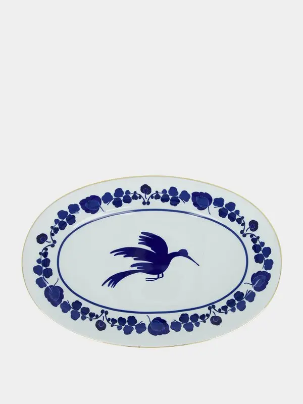 La DoubleJ Wildbird Oval Platter In Porcelain - Blue