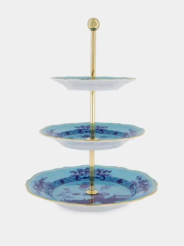GINORI 1735 Iris Oriente Italiano 3-tier Serving Stand - Blue