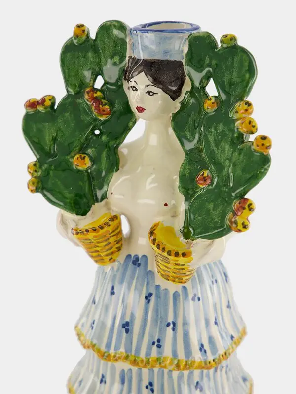 LES-OTTOMANS Cactus Porcelain Candle Holder - Multicolour