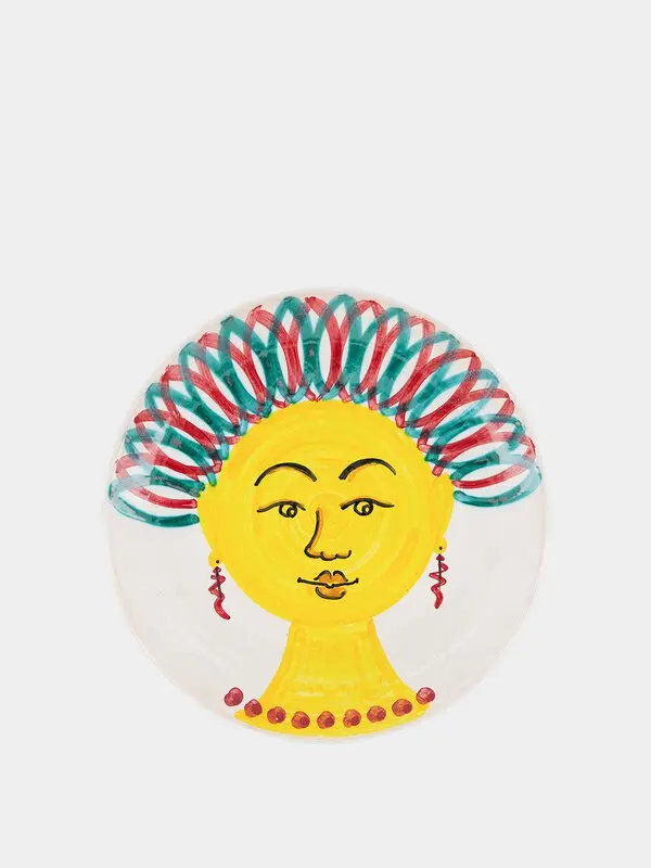 LES-OTTOMANS Faces Handpainted Dessert Plate - Yellow