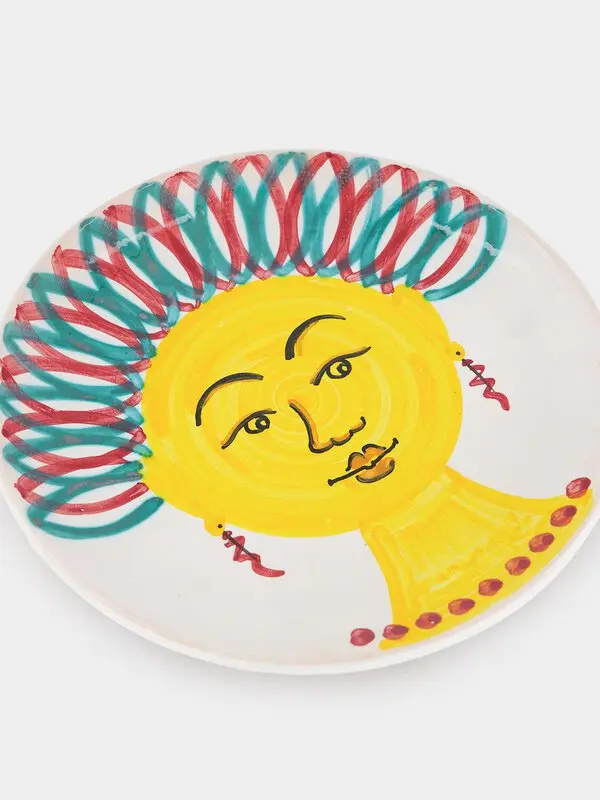 LES-OTTOMANS Faces Handpainted Dessert Plate - Yellow
