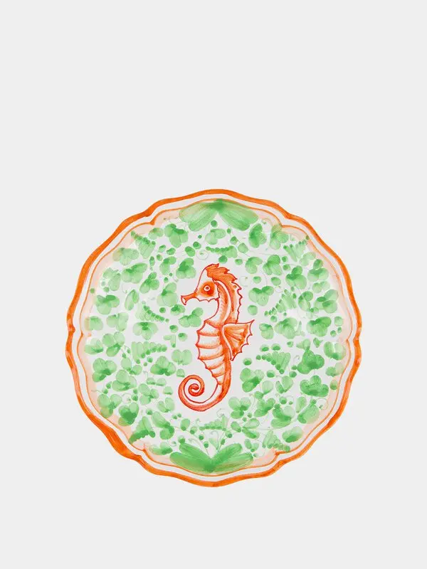 LES-OTTOMANS La Menagerie D'ete Seahorse Dessert Plate - Orange
