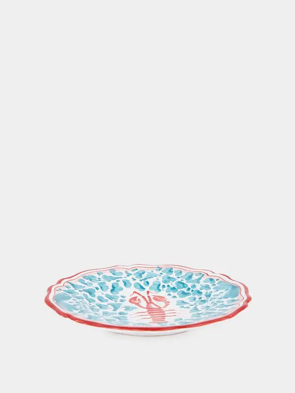 LES-OTTOMANS La Menagerie D'ete Lobster Dessert Plate - Red