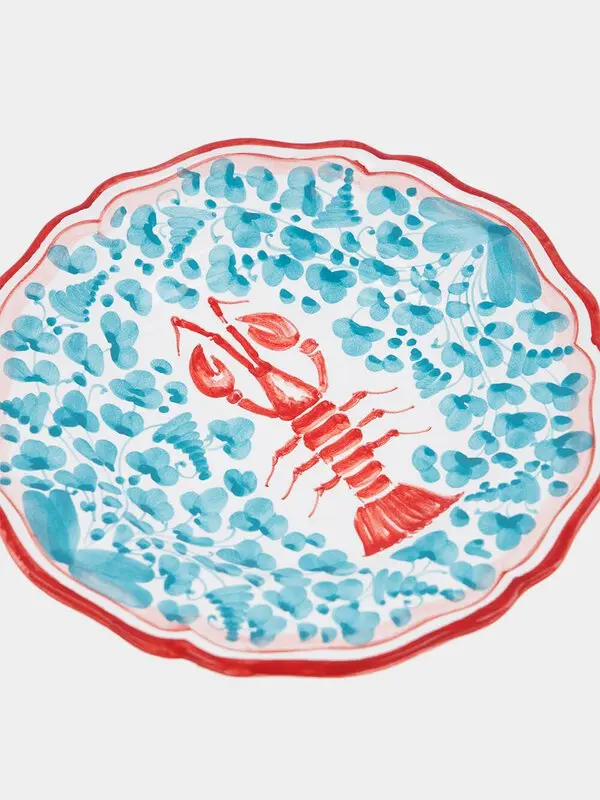 LES-OTTOMANS La Menagerie D'ete Lobster Dessert Plate - Red