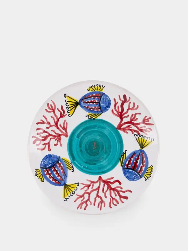 LES-OTTOMANS Handpainted Sicily Turquoise Dessert Plate - Multicolour