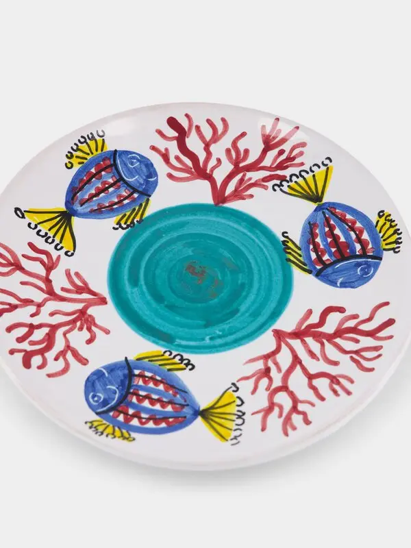 LES-OTTOMANS Handpainted Sicily Turquoise Dessert Plate - Multicolour