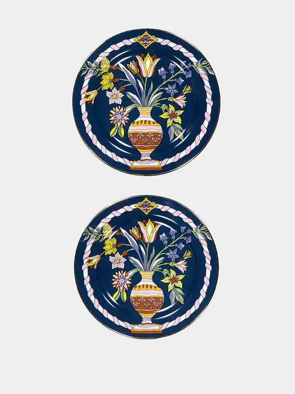 La DoubleJ Pietre Dure Dessert Plates Set Of 2 - Multicolour