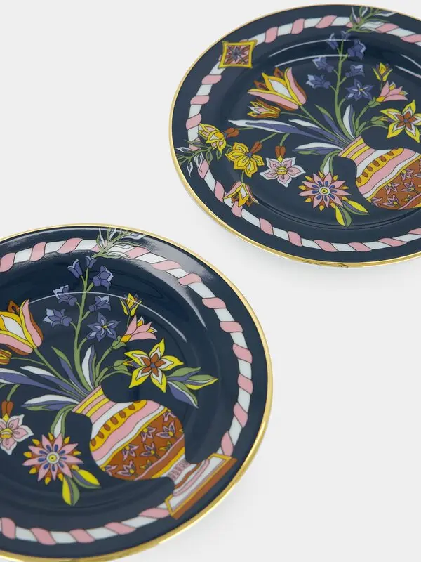 La DoubleJ Pietre Dure Dessert Plates Set Of 2 - Multicolour