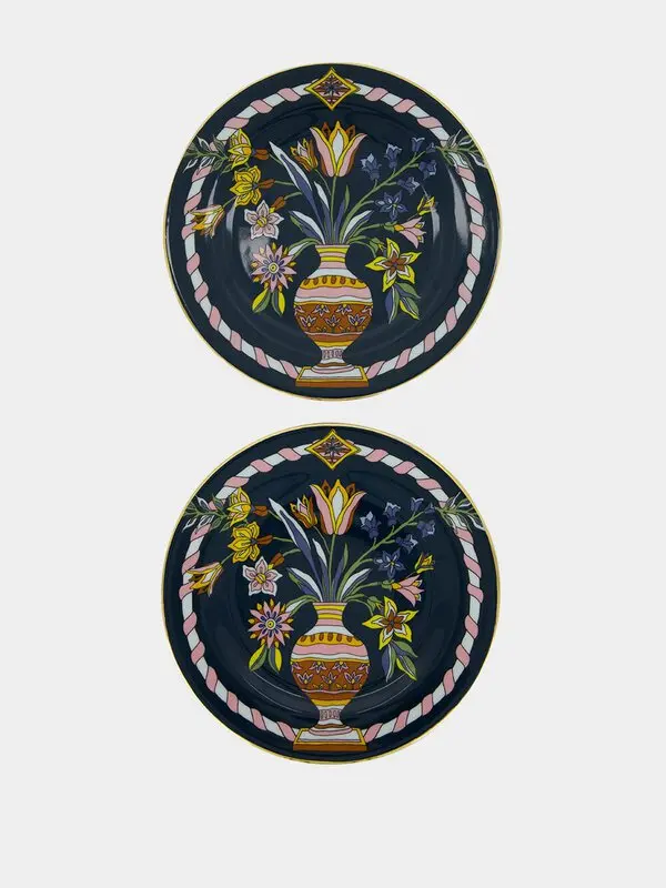 La DoubleJ Pietre Dure Porcelain Dessert Plates Set Of 2 - Multicolour