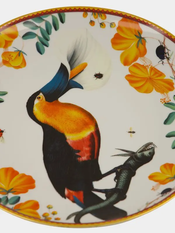 La DoubleJ Floroucan Decorative Porcelain Plate - Orange