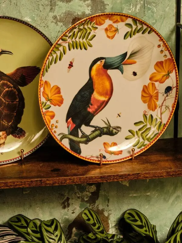 La DoubleJ Floroucan Decorative Porcelain Plate - Orange