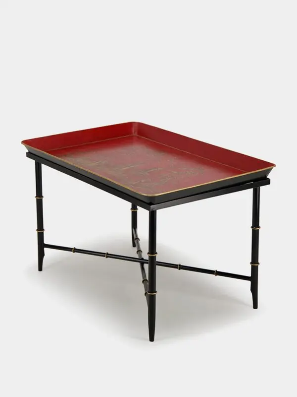LES-OTTOMANS Chinoiserie Handpainted Coffee Table - Red