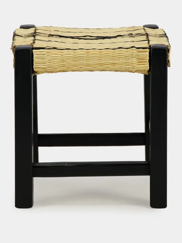 HOUSE OF CAPRICORN Handmade Coruche Wood And Reed Stool - Black