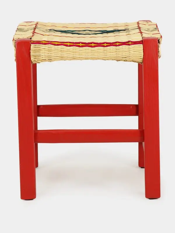 HOUSE OF CAPRICORN Handmade Coruche Wood And Reed Stool - Red