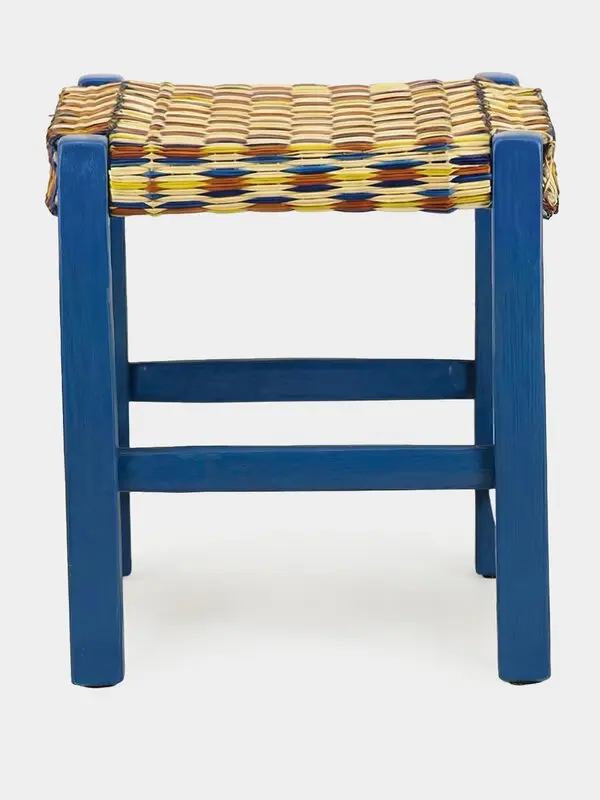 HOUSE OF CAPRICORN Handmade Coruche Wood And Reed Stool - Blue