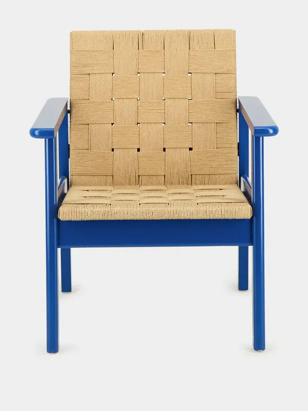 HOUSE OF CAPRICORN Medeiros Wood And Natural Cord Armchair - Blue