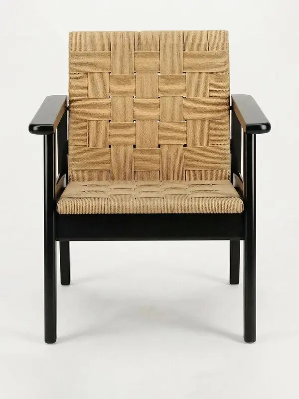 HOUSE OF CAPRICORN Medeiros Wood And Natural Cord Armchair - Black