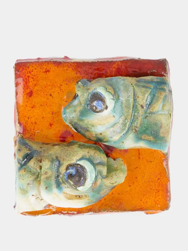 STUDIO BONGARD 3d Two Head Sardine Tile Sculpture - Orange