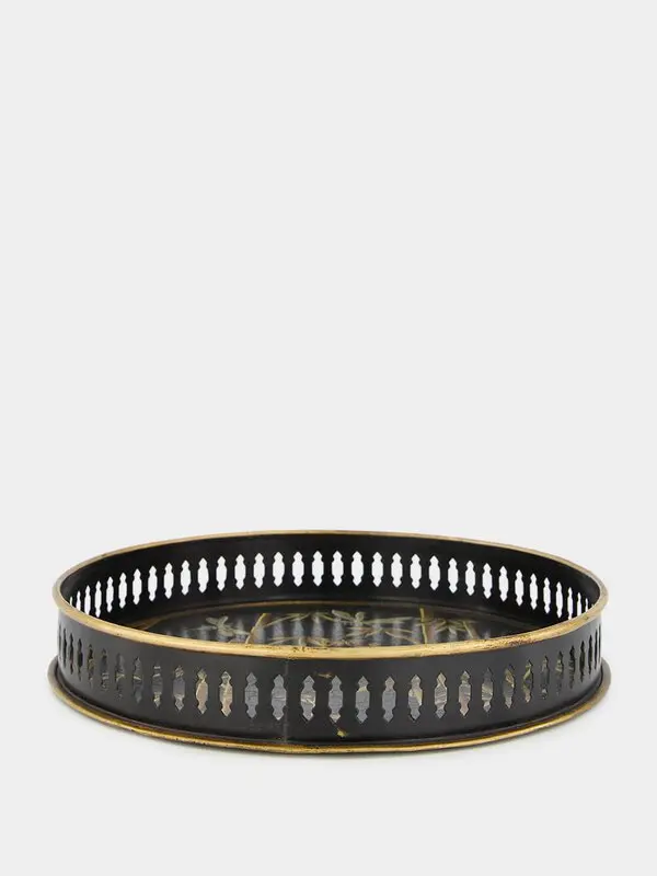 LES-OTTOMANS Flora Iron Tray Bamboo - Black