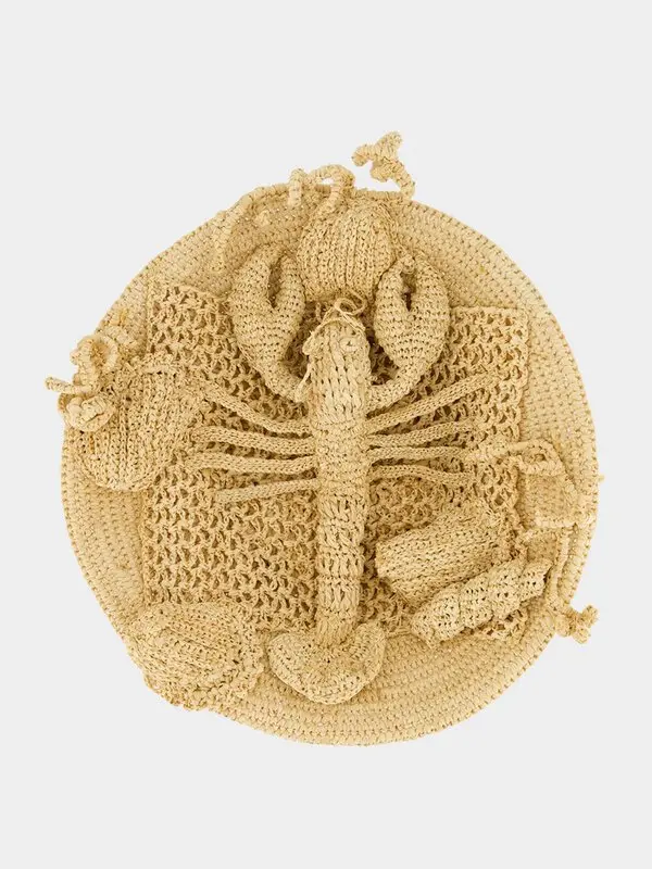 NATALIA BRILLI Natural Handcrafted Marea Raffia Plate With Lobster - Beige