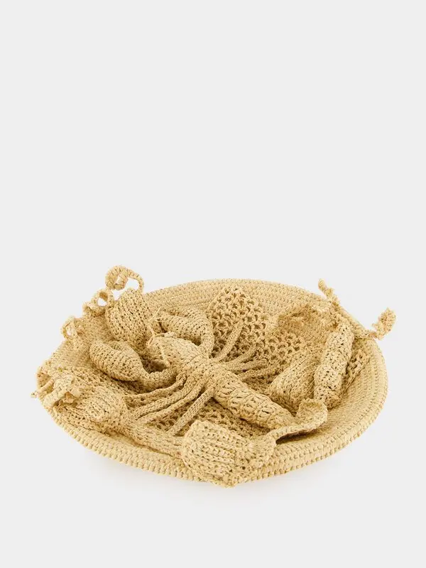 NATALIA BRILLI Natural Handcrafted Marea Raffia Plate With Lobster