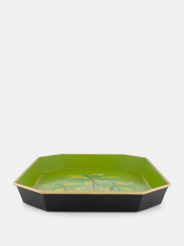 LES-OTTOMANS Handpainted Palm Trees Tray - Green