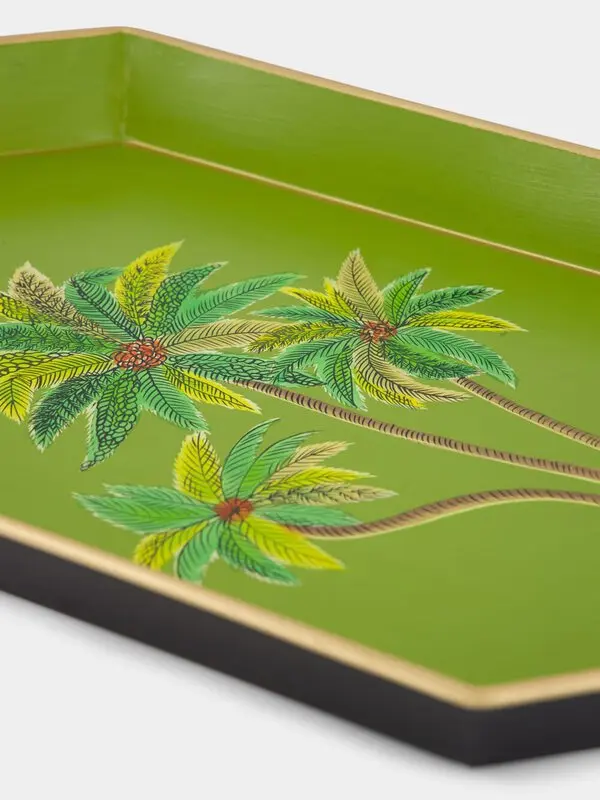 LES-OTTOMANS Handpainted Palm Trees Tray - Green