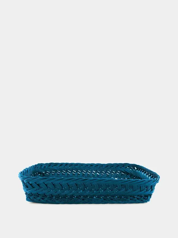 HOUSE OF CAPRICORN Handmade Vitória Wicker Medium Tray - Blue
