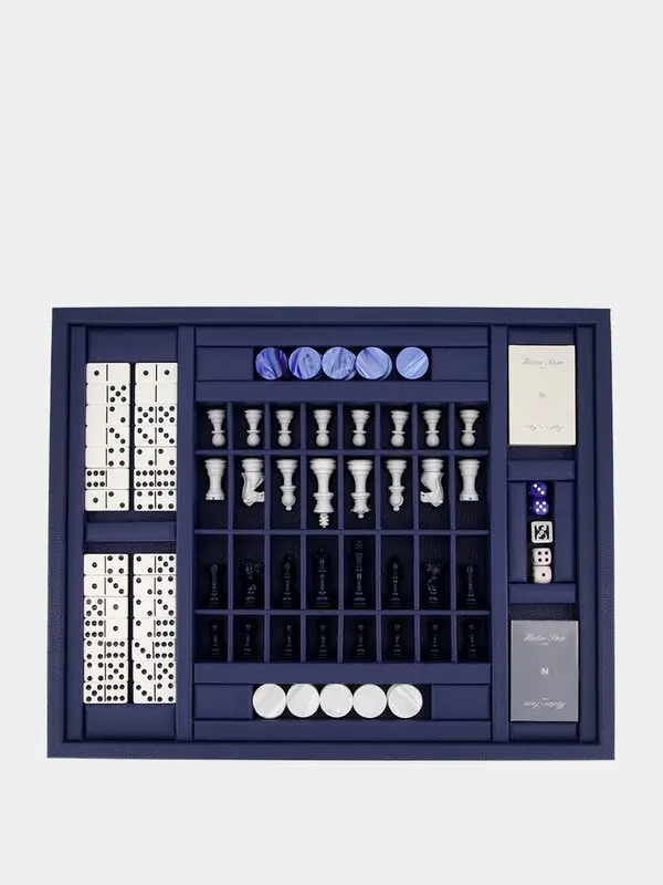 Hector Saxe Paris Leather Multi-game Box - Blue