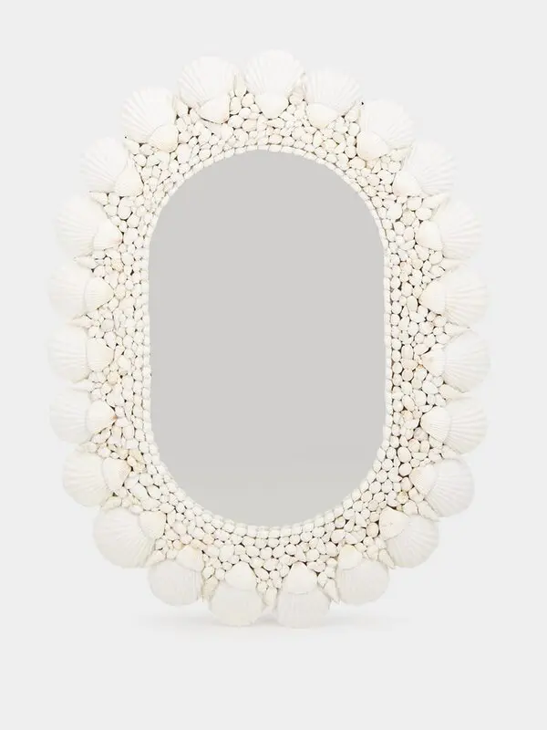 LES-OTTOMANS Oval Handmade Shell Mirror - White
