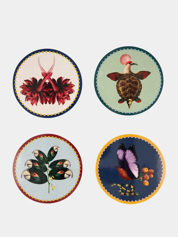 La DoubleJ Blooming Buddies Wooden Coasters Set Of 4 - Multicolour