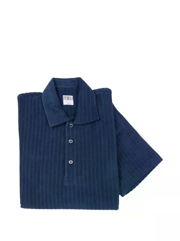 Fedeli Ribbed Short-sleeve Polo Shirt - Blue