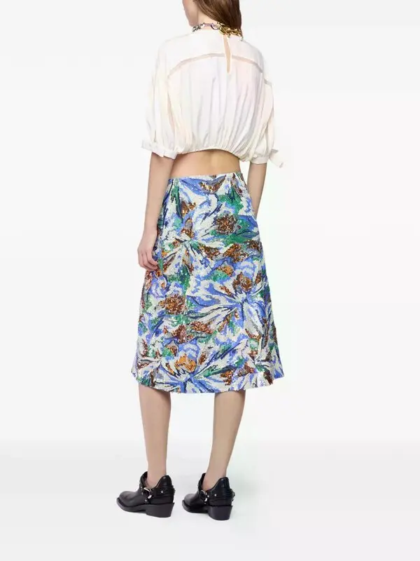 Rabanne Floral-print Sequin Embellished Midi Skirt