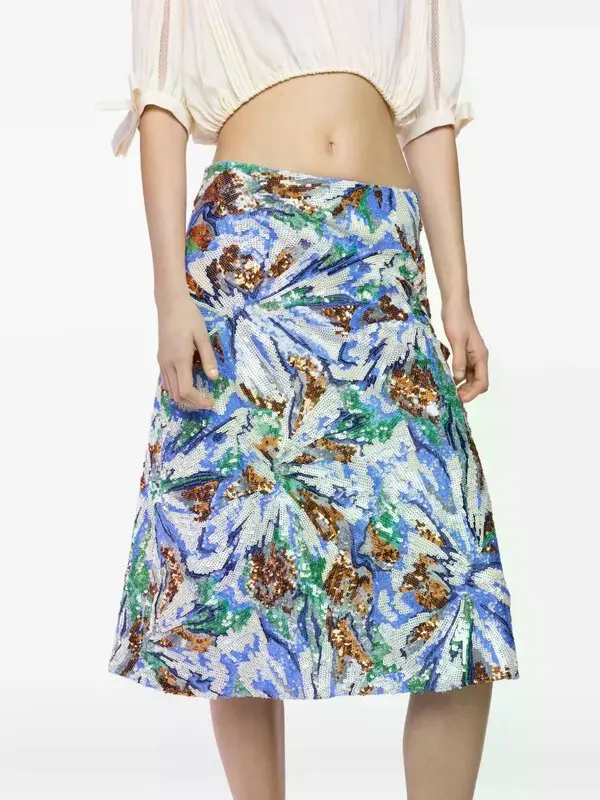 Rabanne Floral-print Sequin Embellished Midi Skirt