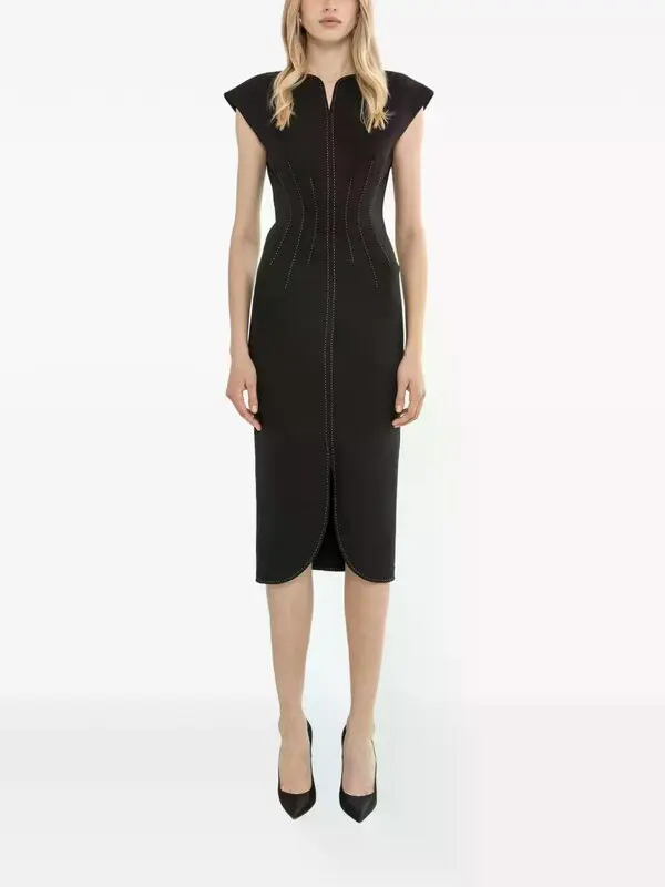 NISSA Sculpted Midi Dress - Black