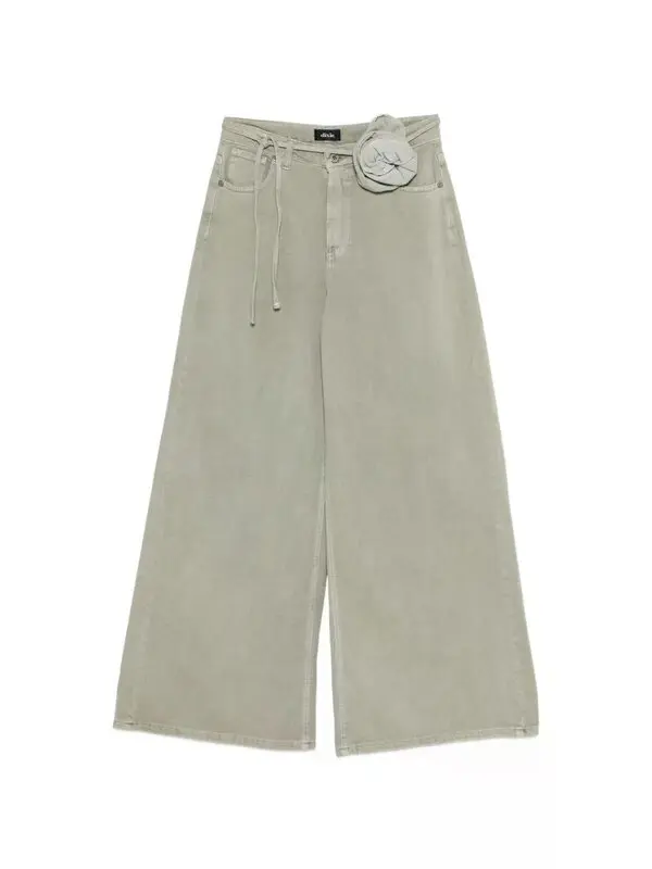 Dixie Flower Detail Wide Leg Cotton Jeans