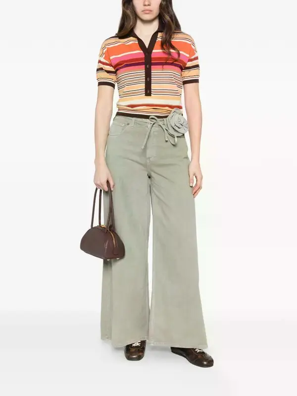 Dixie Flower Detail Wide Leg Cotton Jeans