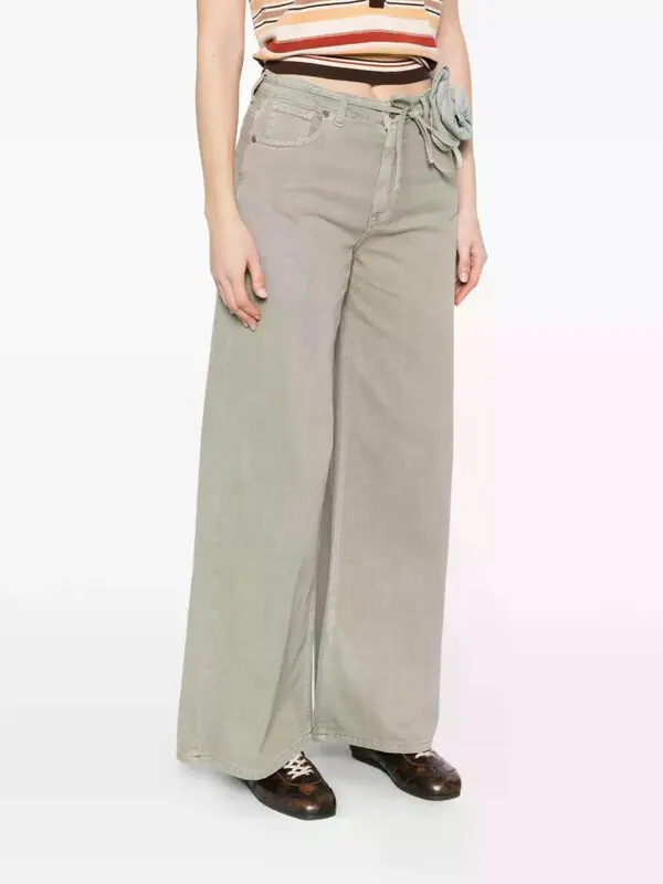 Dixie Flower Detail Wide Leg Cotton Jeans