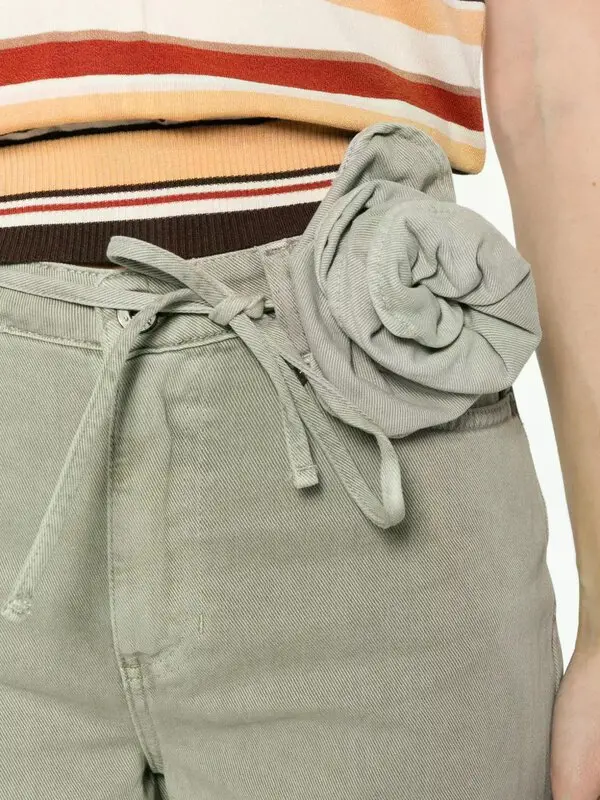 Dixie Flower Detail Wide Leg Cotton Jeans