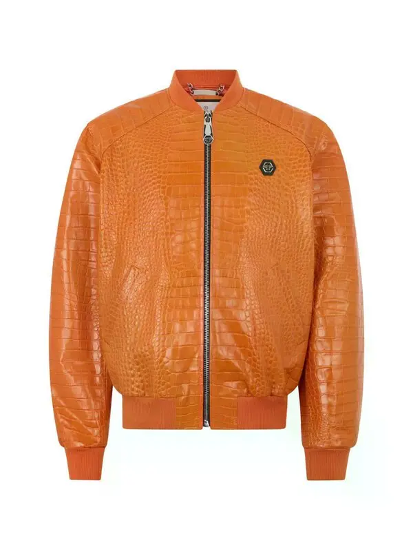 Philipp Plein Embossed Leather Bomber Jacket