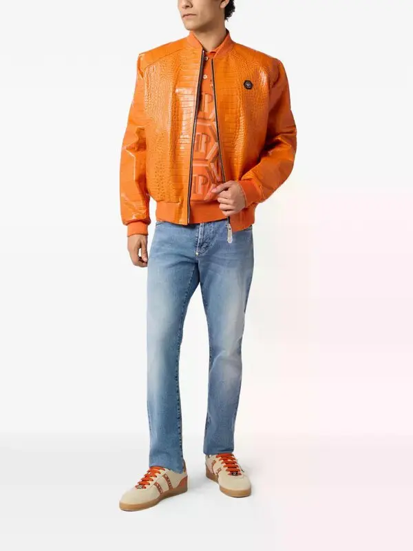 Philipp Plein Embossed Leather Bomber Jacket