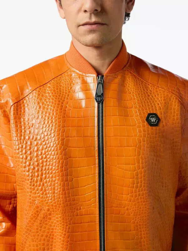 Philipp Plein Embossed Leather Bomber Jacket